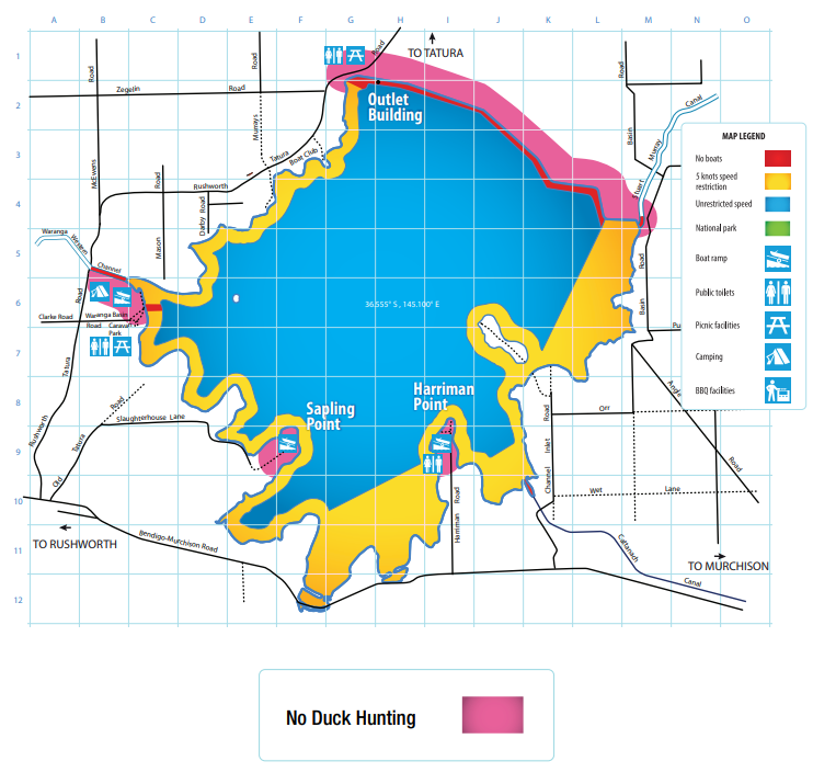 Waranga Basin duck hunting map - Goulburn Murray Water